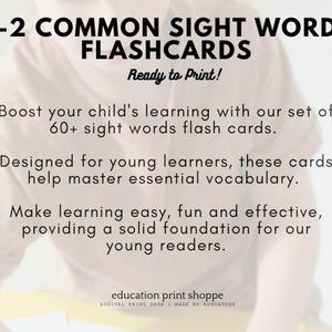 Sight Words Flashcards: K-2 Vocabulary, Root Words (PDF Download) - Etsy