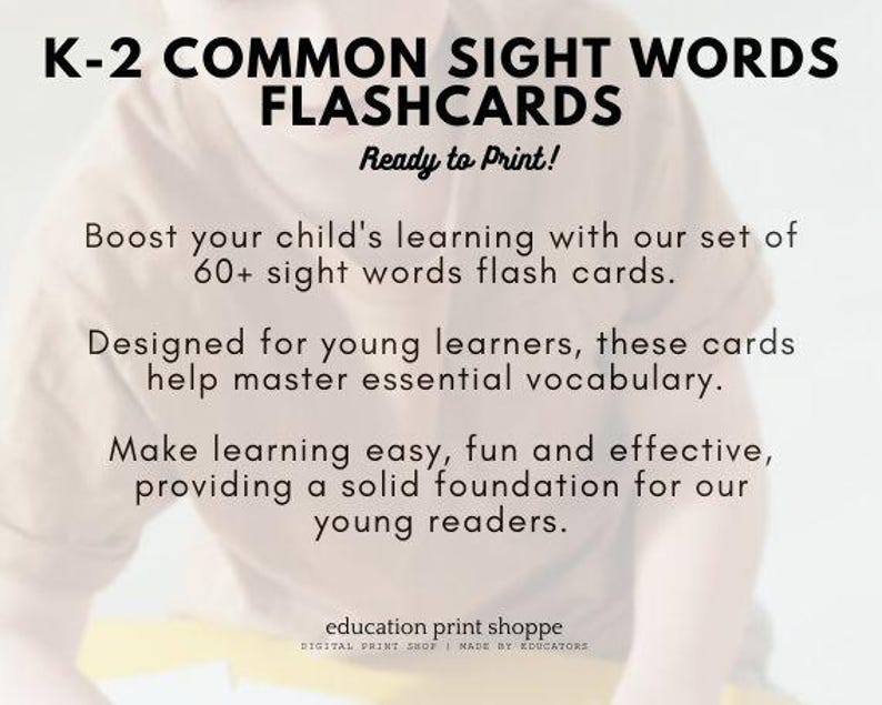 Sight Words Flashcards: K-2 Vocabulary, Root Words (PDF Download) - Etsy