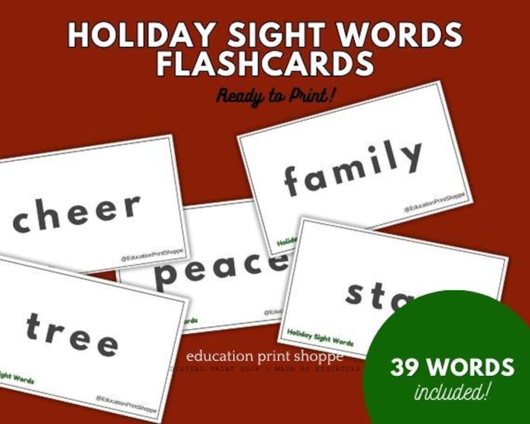 Holiday Sight Word Flashcards | Common Sight Words Flashcards | High ...