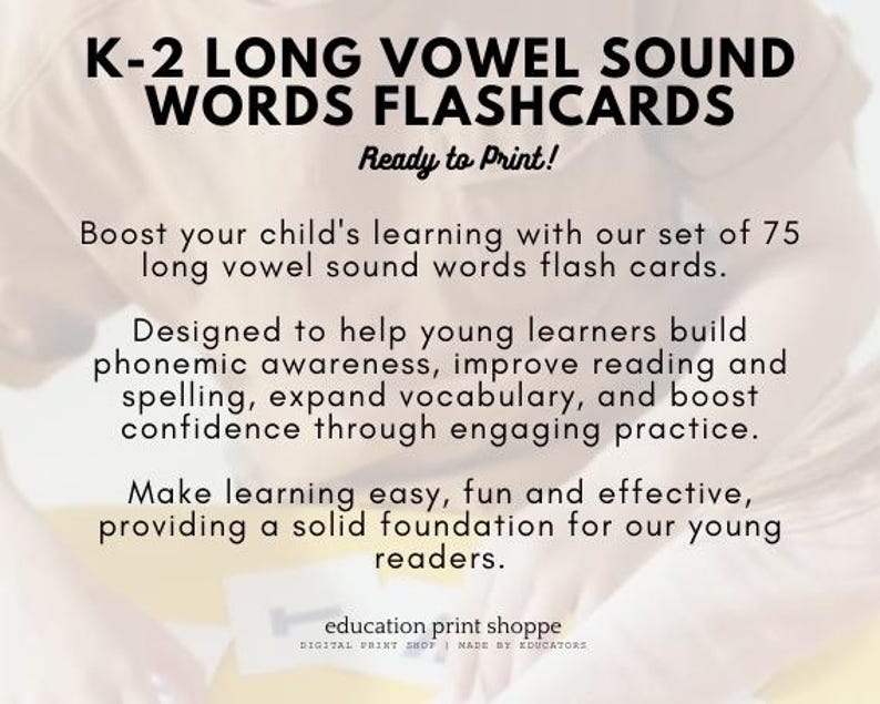 Long Vowel Sound Flashcards: K-2 Phonemic Awareness (PDF) - Etsy