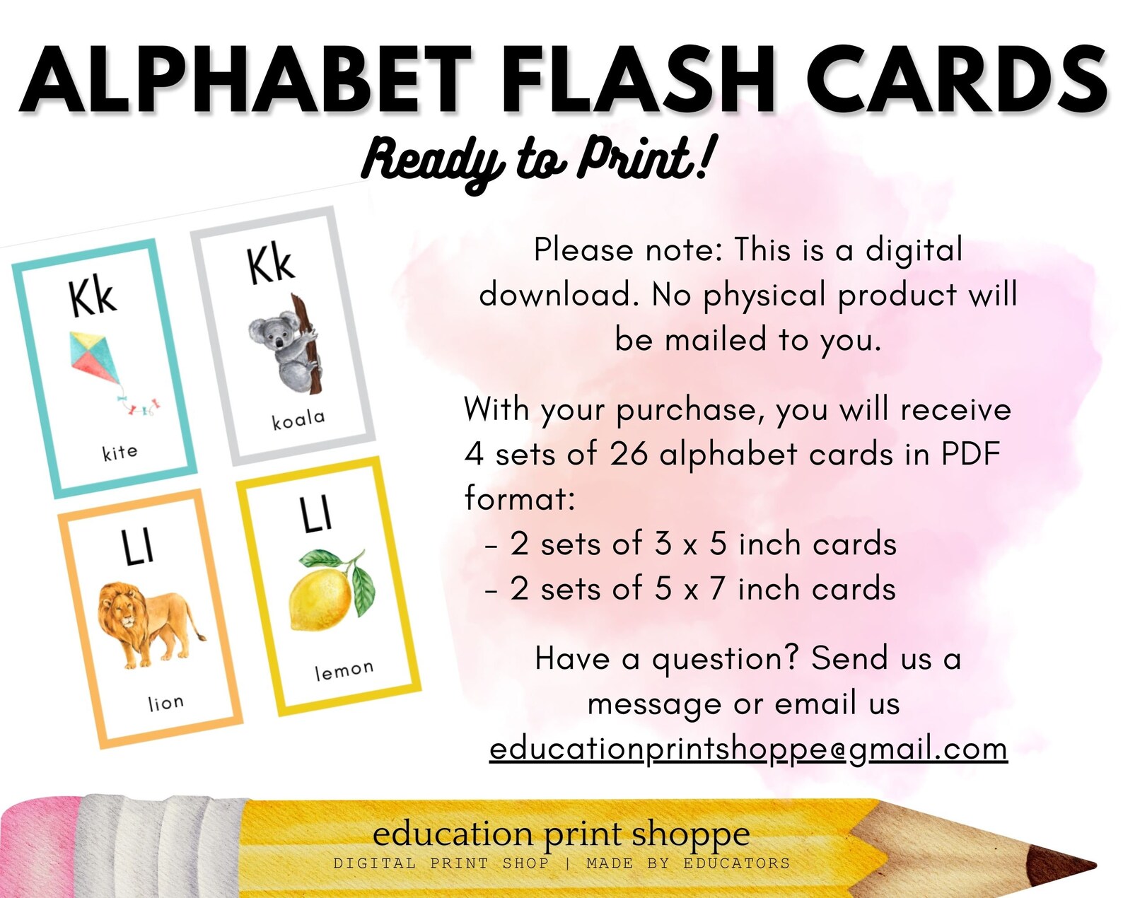Watercolor Alphabet Flash Cards: Preschool Learning (digital Download ...