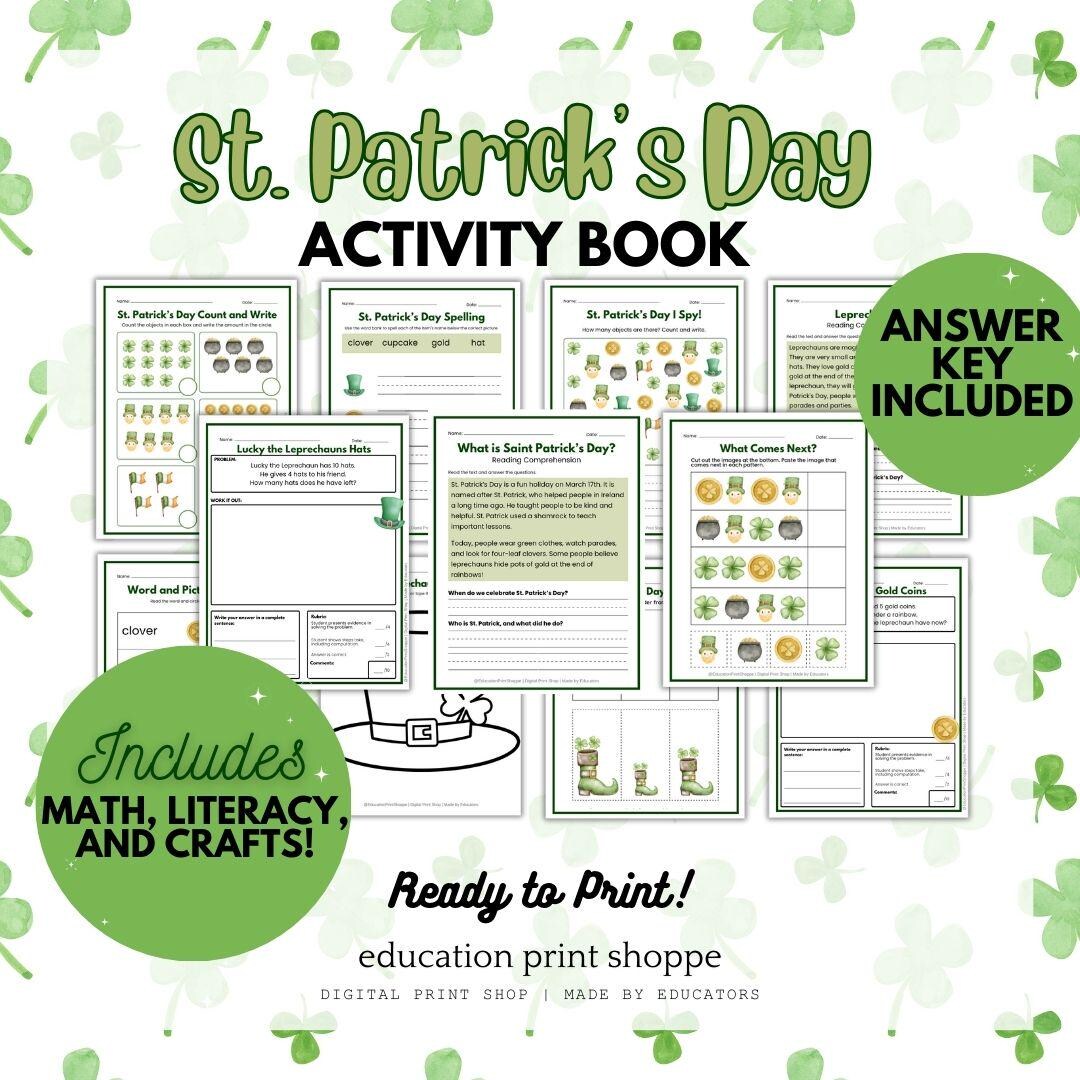 St. Patrick's Day Activities NO PREP Packet Math, ELA, Crafts Answer ...