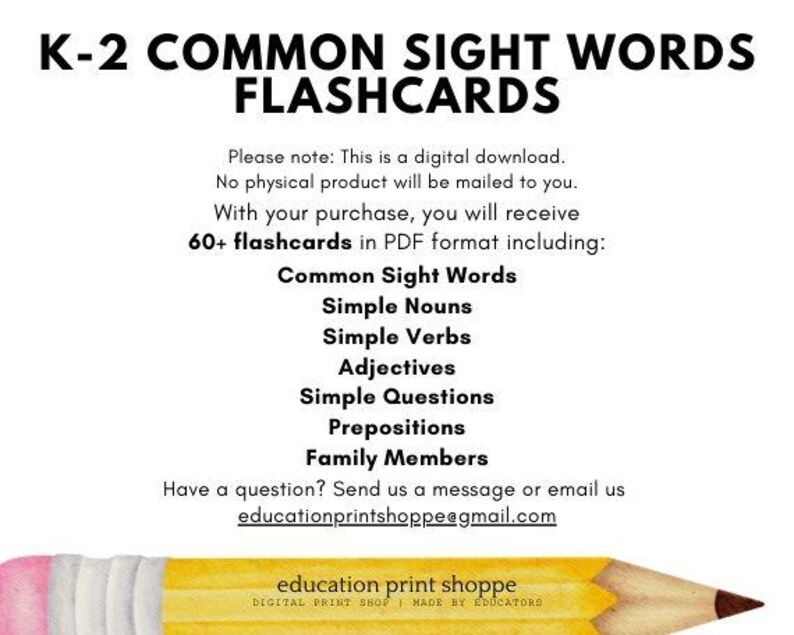 Sight Words Flashcards: K-2 Vocabulary, Root Words (PDF Download) - Etsy