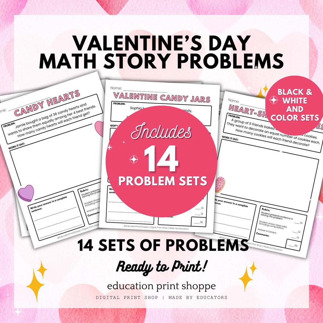 Valentine's Day Math Story Problems: Grades 3-5 (PDF Download) - Etsy