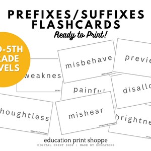 Prefix Suffix Flashcards: Vocabulary Root Words (PDF) - Etsy