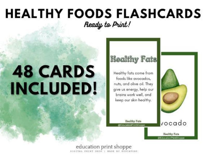 Healthy Foods Flashcards: Nutrition Learning for Kids (digital Download ...