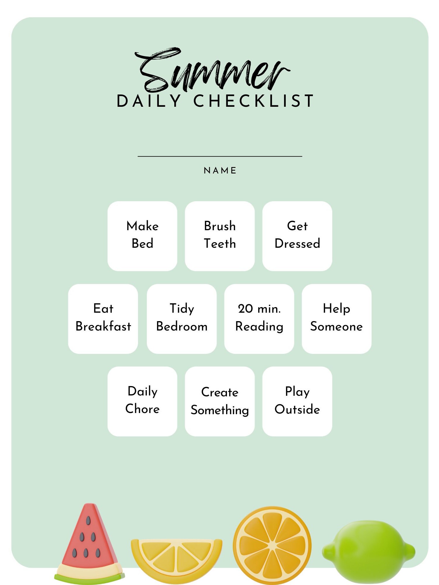 Summer Daily Checklist - Etsy