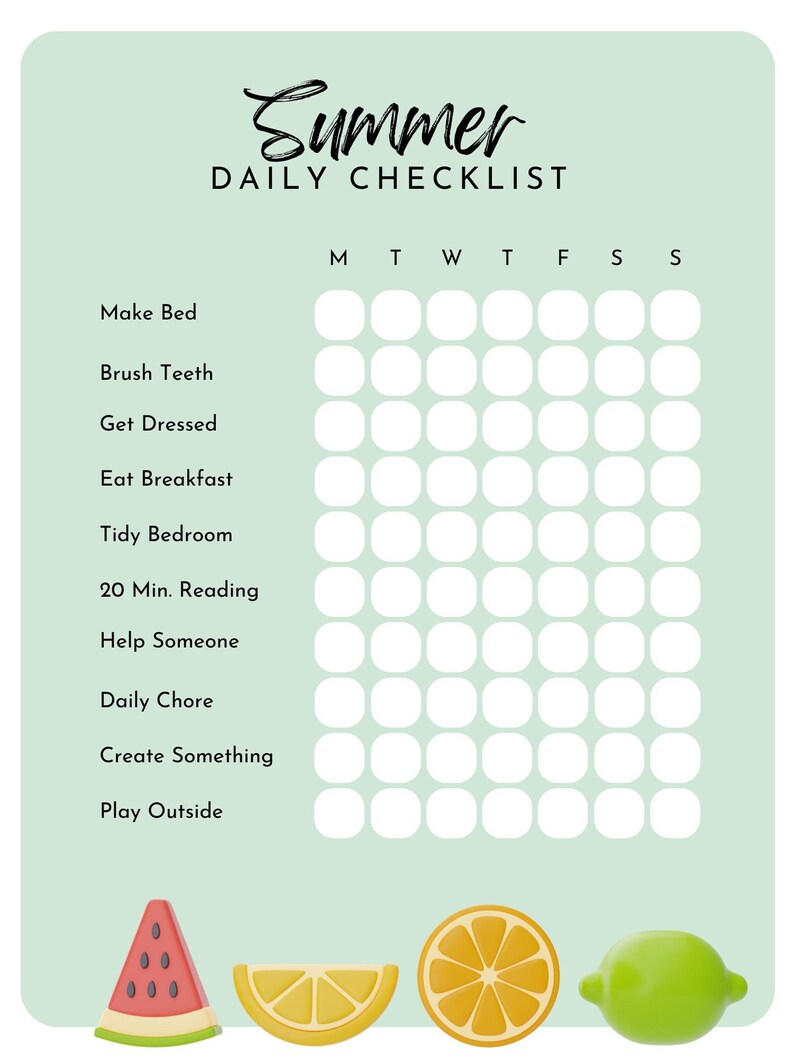 Summer Daily Checklist - Etsy