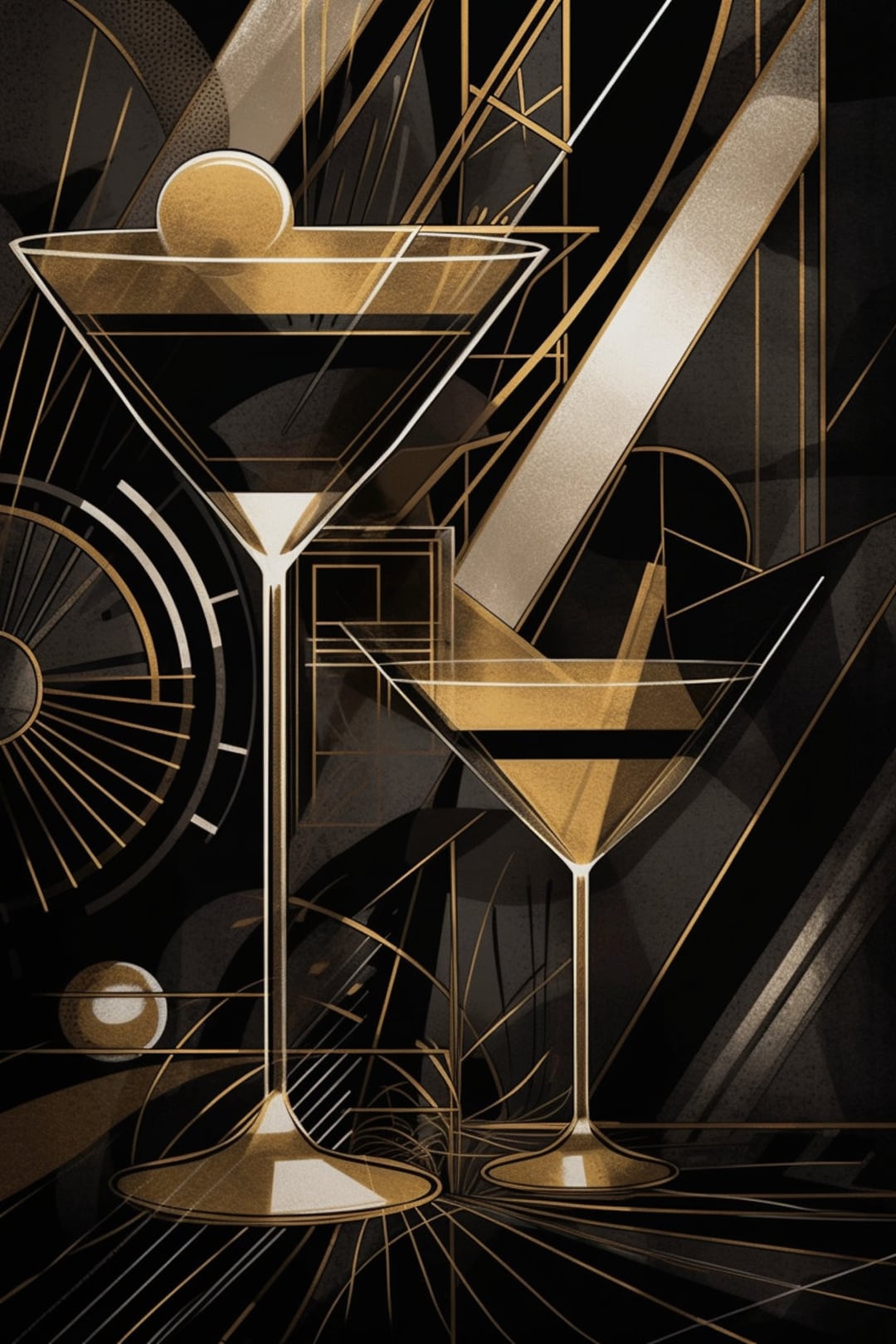 Abstract Black and Gold Cocktails Art Deco Digital Download Cocktail ...