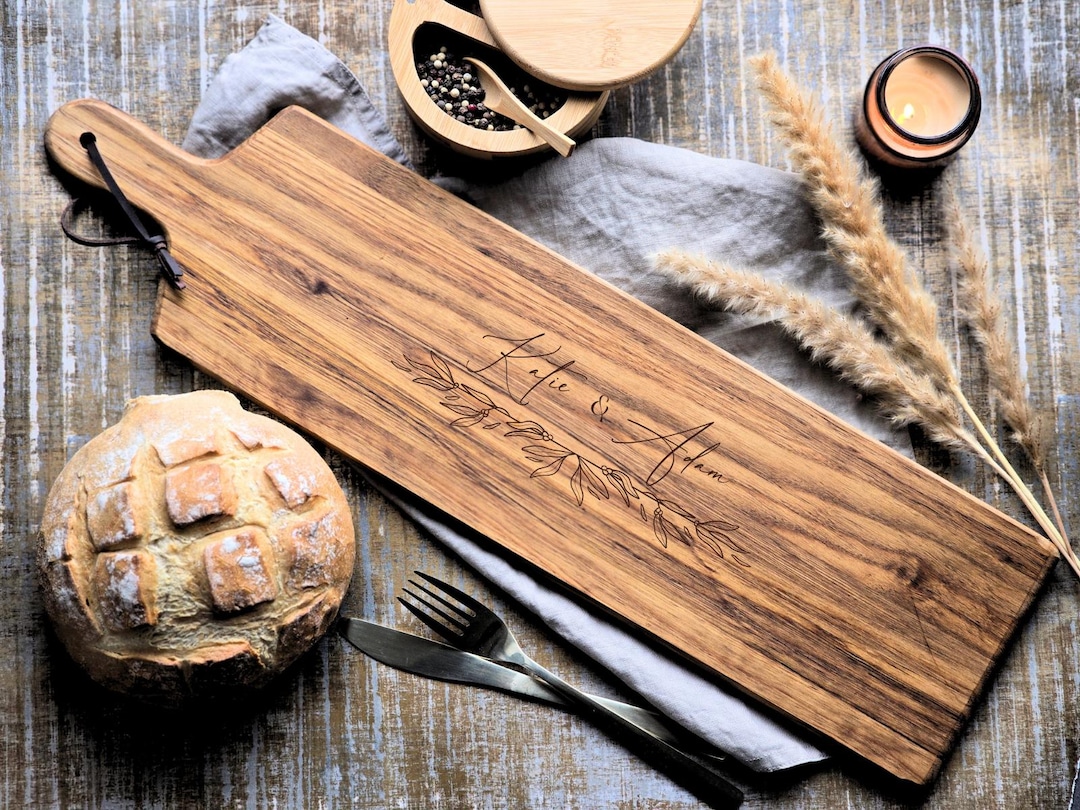 Personalised Acacia Wood Extra Long Serving Board | Name & Date Gift ...