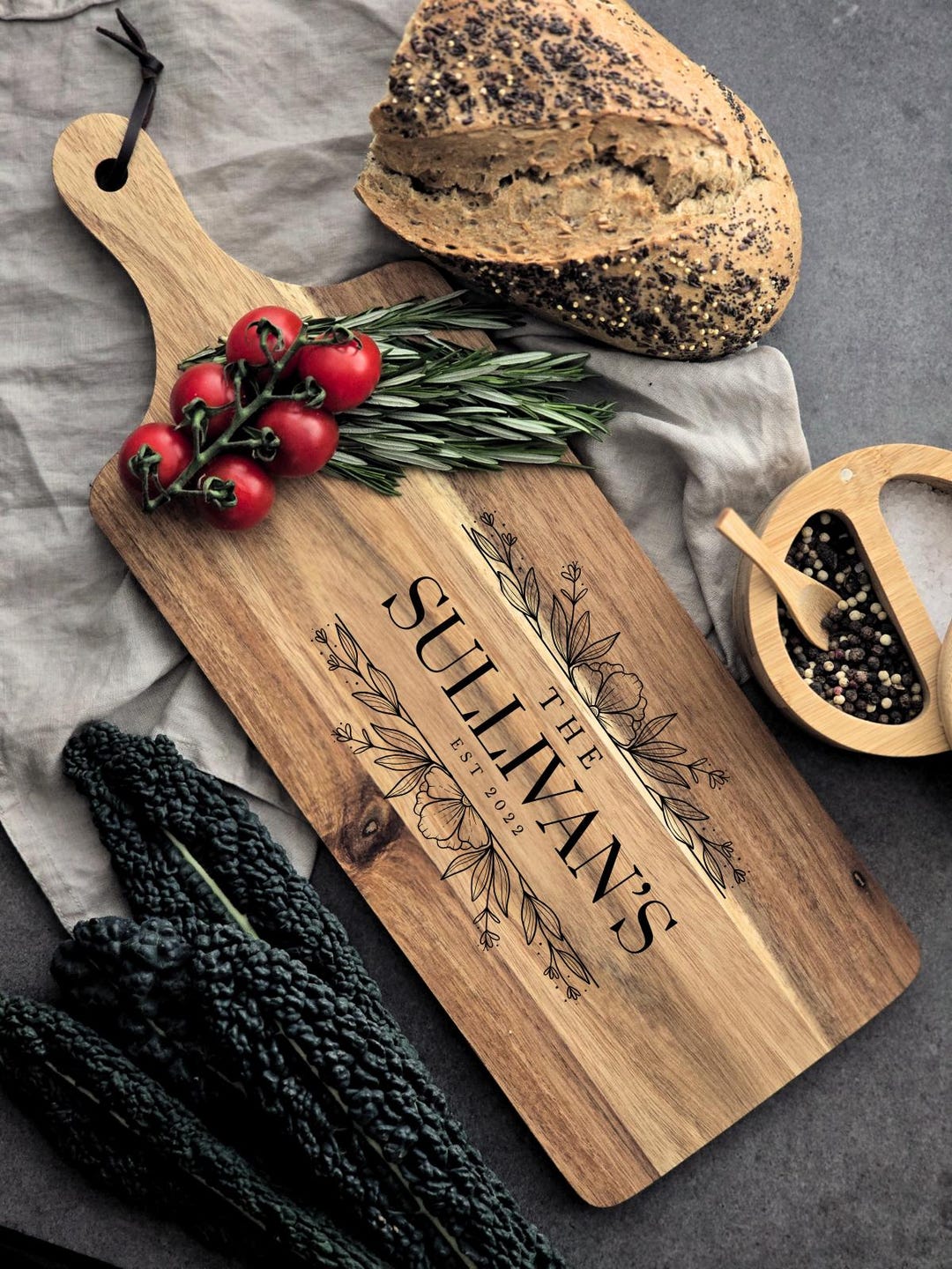 Personalised Acacia Wood Chopping Board | Name & Date | Couple Gifts ...