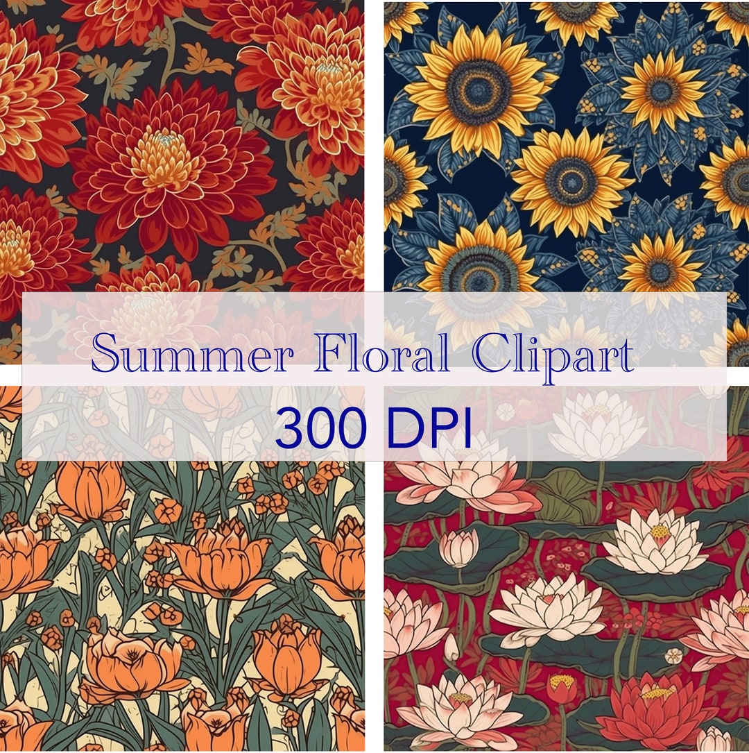 Summer Floral Clipart Commercial Use Digital Download - Etsy