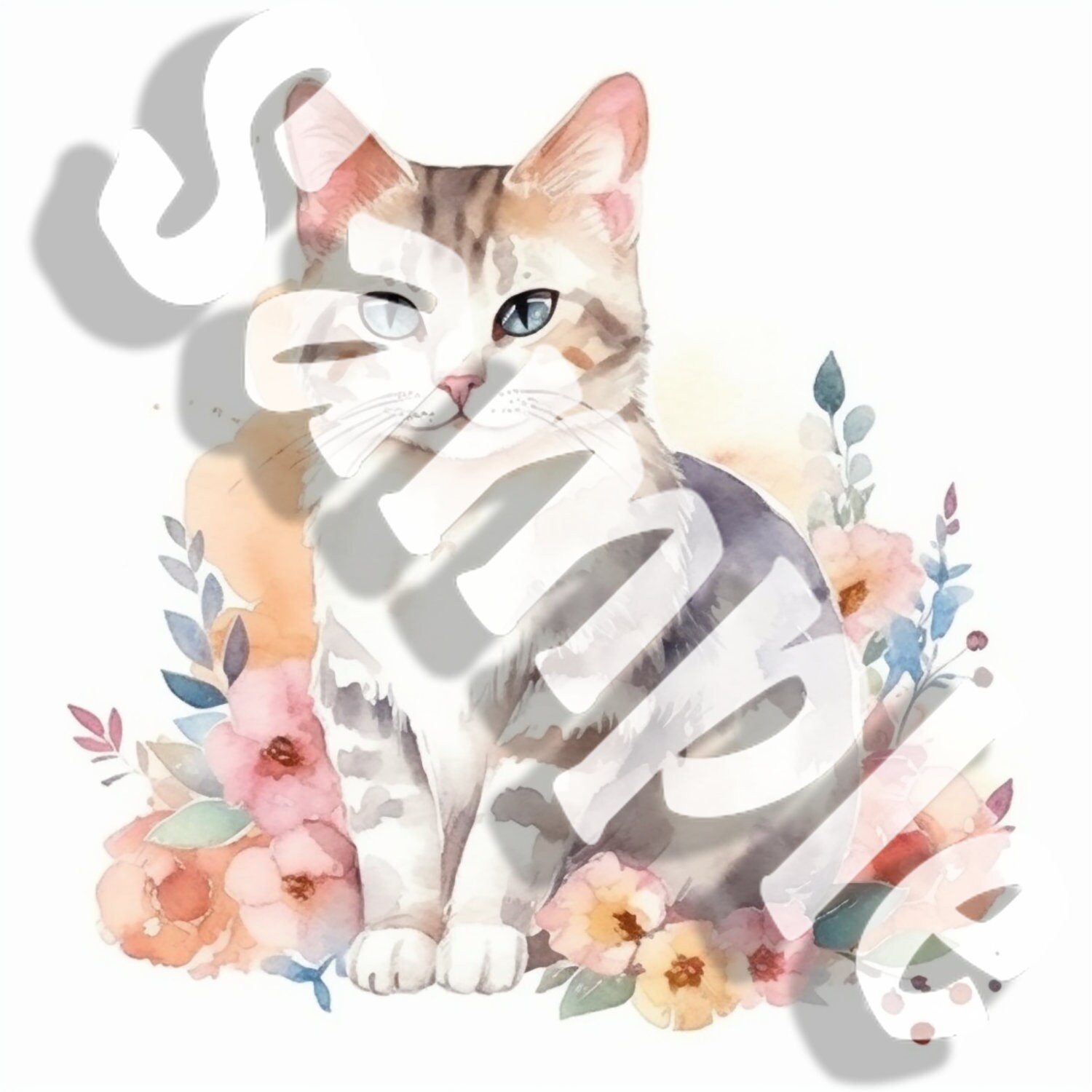 15 Floral Cat Clipart Pngs, Cat Clipart, Digital Paper, Watercolor ...