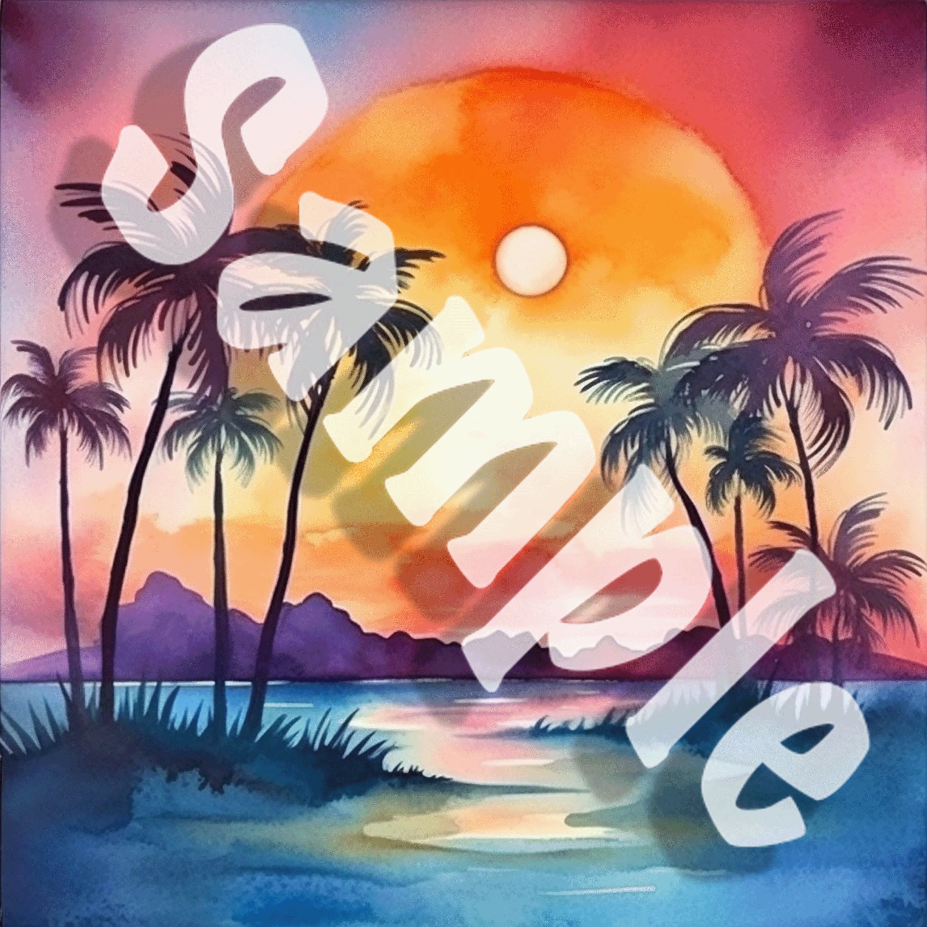 20 Tropical Beach Sunset Watercolor Pictures, Watercolor Clipart ...