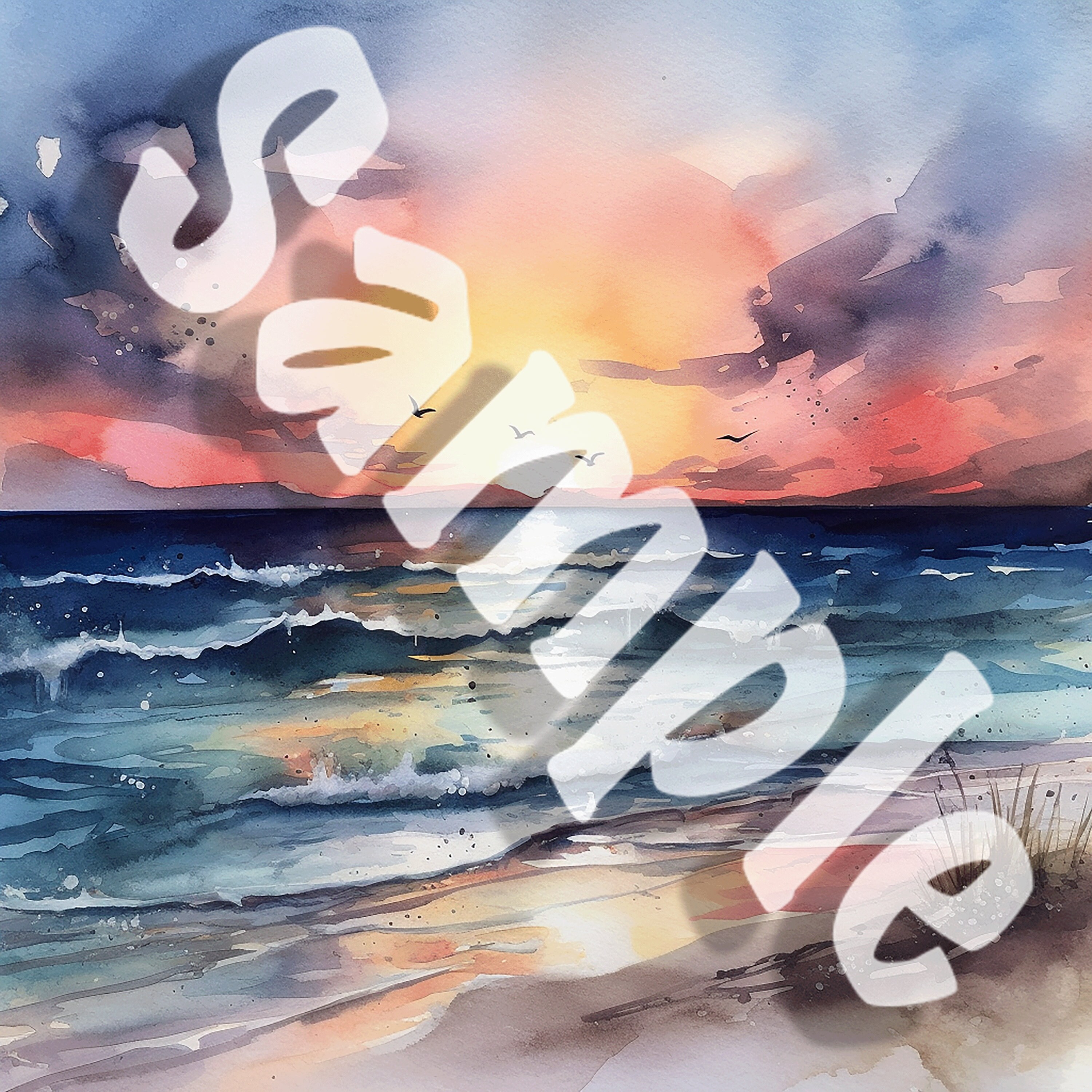 20 Tropical Beach Sunset Watercolor Pictures, Watercolor Clipart ...