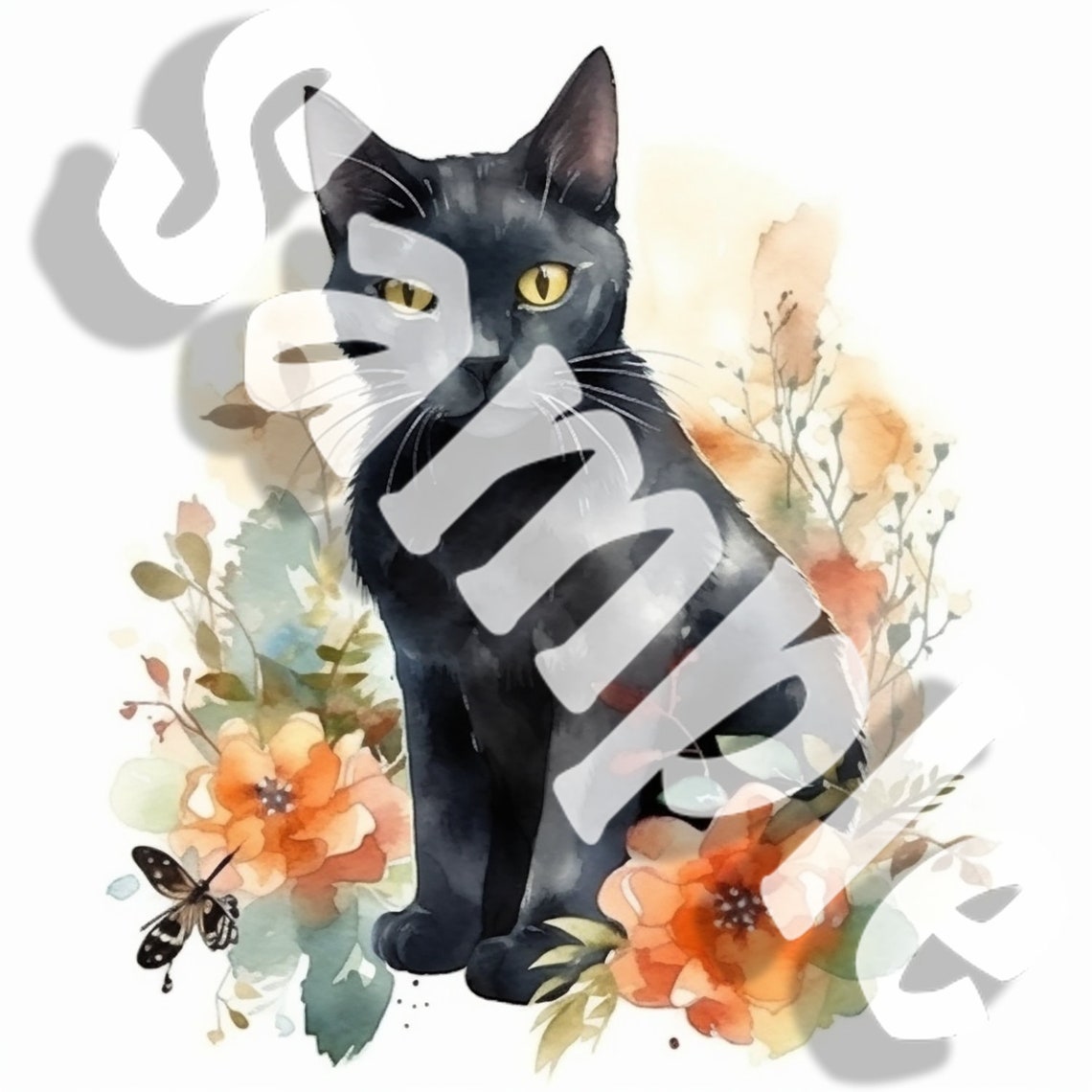 15 Floral Cat Clipart Pngs, Cat Clipart, Digital Paper, Watercolor ...