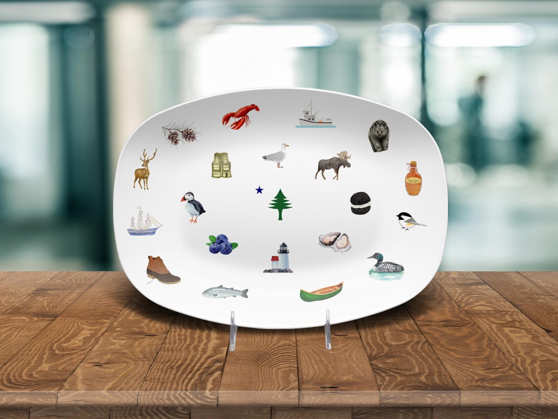 Maine Icon Platter: Coastal Charm, State Symbols (10x14) - Etsy