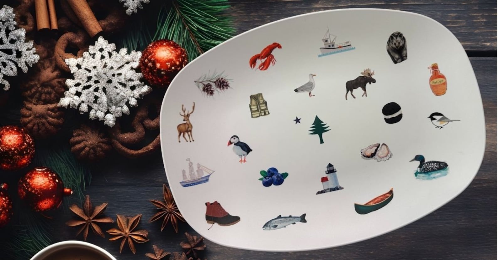 Maine Icon Platter: Coastal Charm, State Symbols (10x14) - Etsy