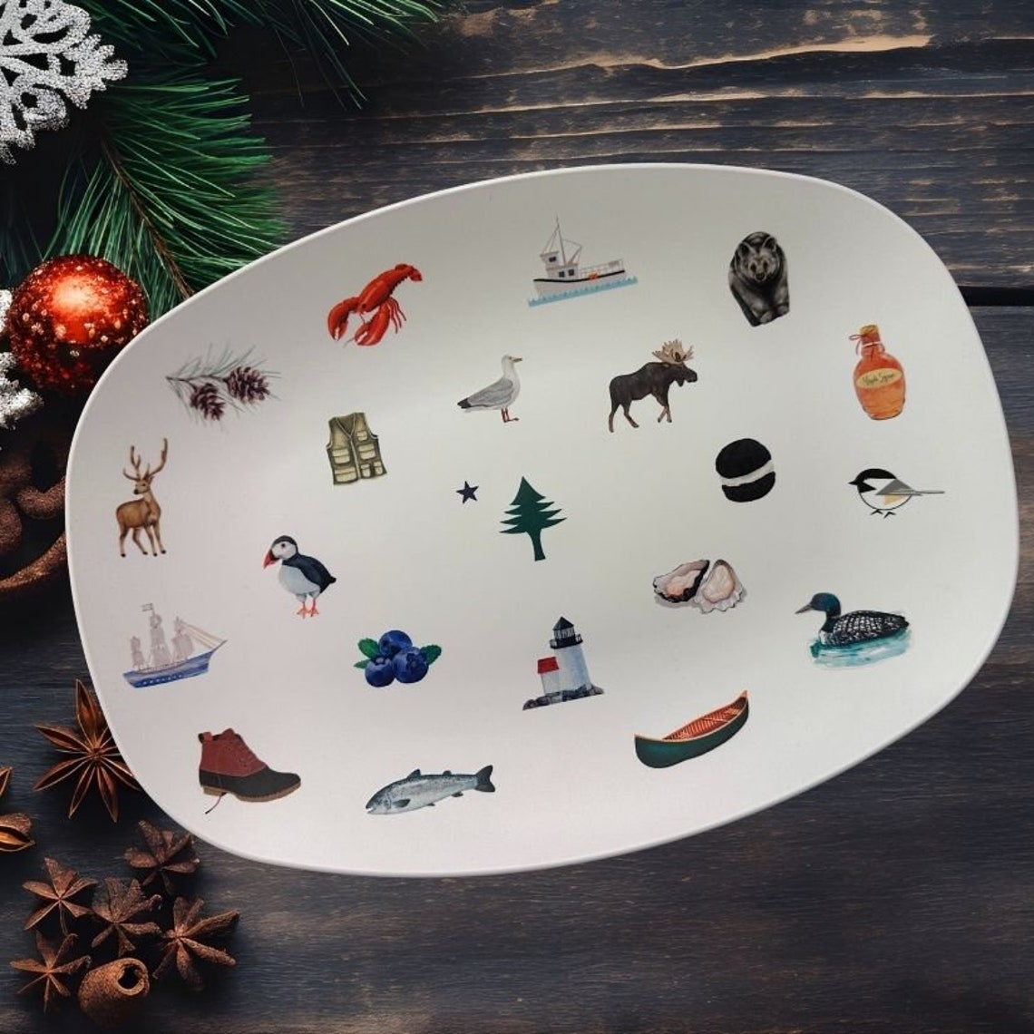 Maine Icon Platter: Coastal Charm, State Symbols (10x14) - Etsy