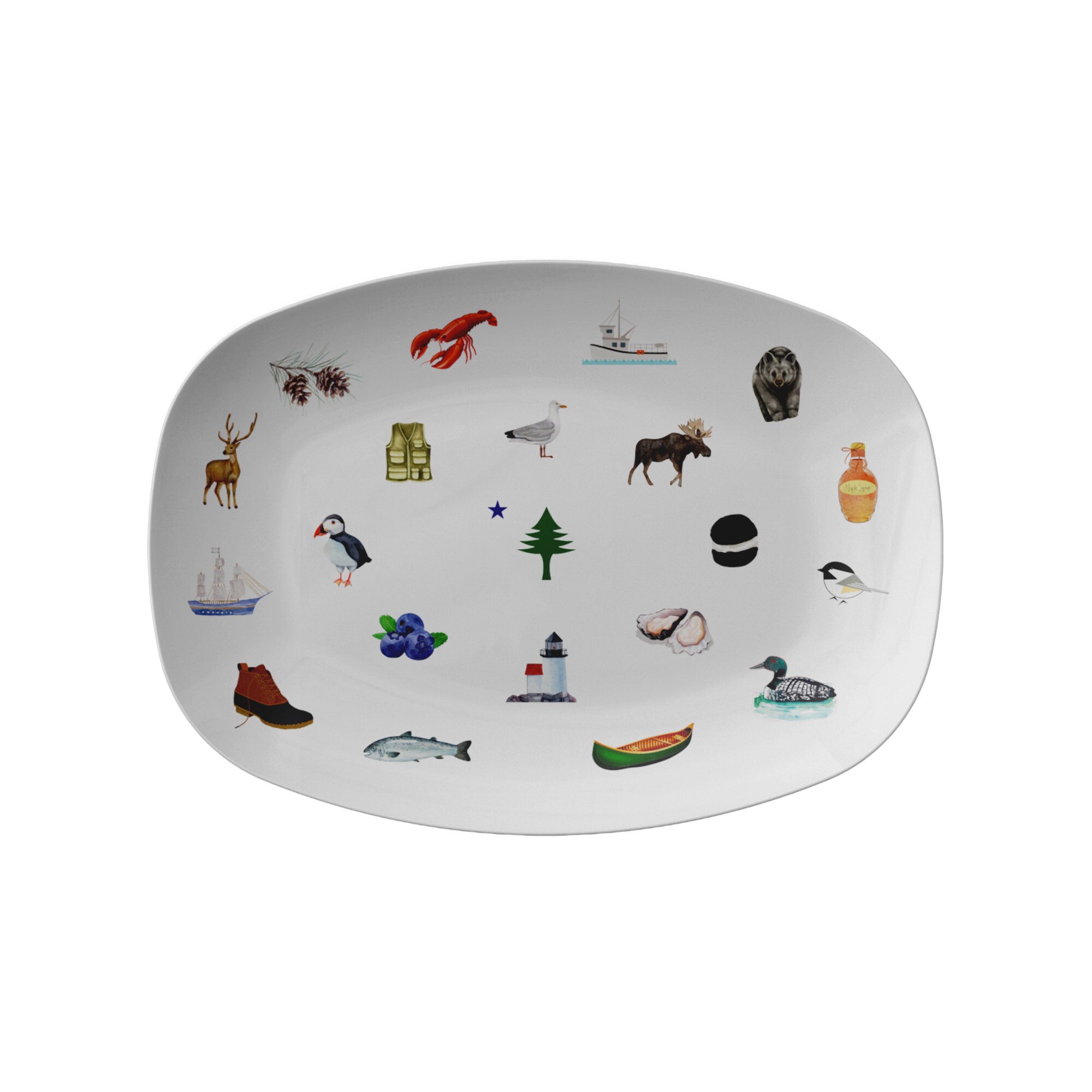 Maine Icon Platter: Coastal Charm, State Symbols (10x14) - Etsy