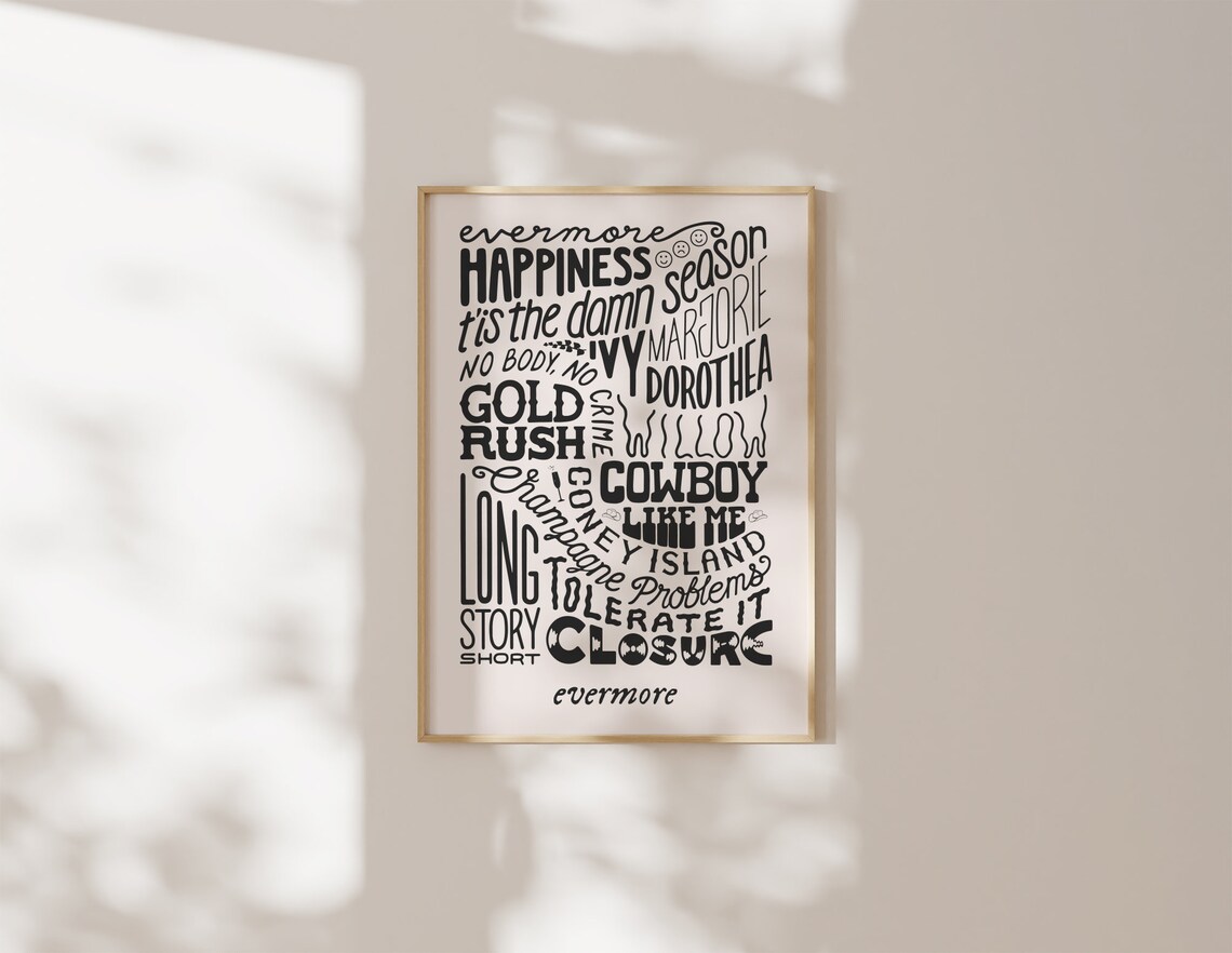 Taylor Evermore Tracklist Poster, Hand-lettered Album Art, Taylor ...