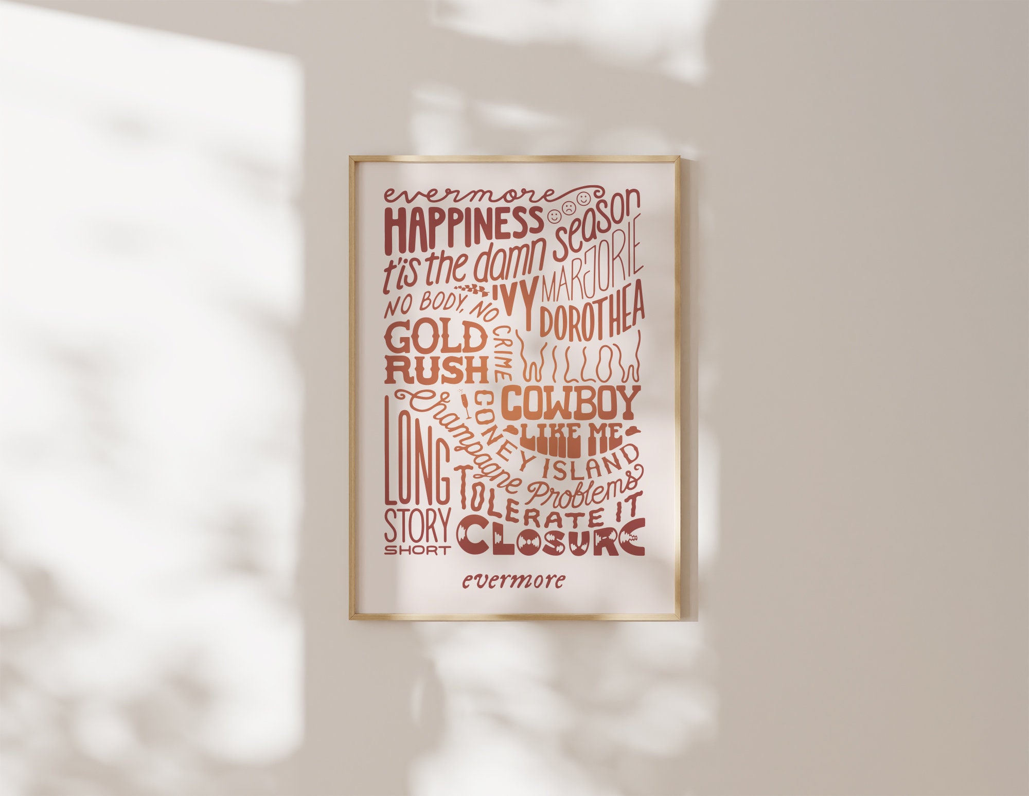 Taylor Evermore Tracklist Poster, Hand-lettered Album Art, Taylor ...