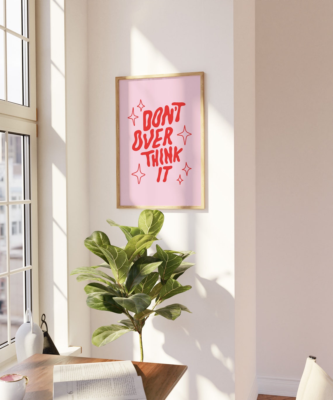 Don't Overthink It, Pink Preppy Wall Art, Y2K Digital Print, Apartment ...