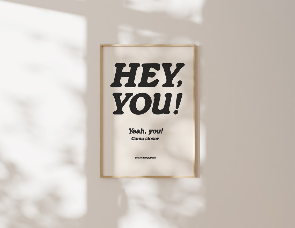 Hey You! Retro Typography Poster, Retro Digital Print, Apartment Decor ...