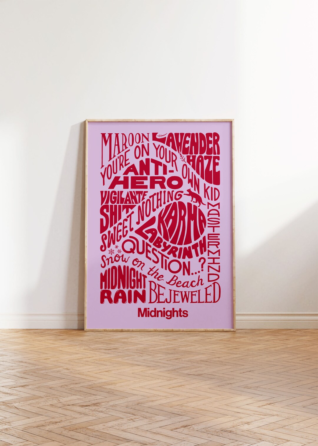 Midnights Tracklist Poster Maroon & Lavender, Hand-lettered Album Art ...