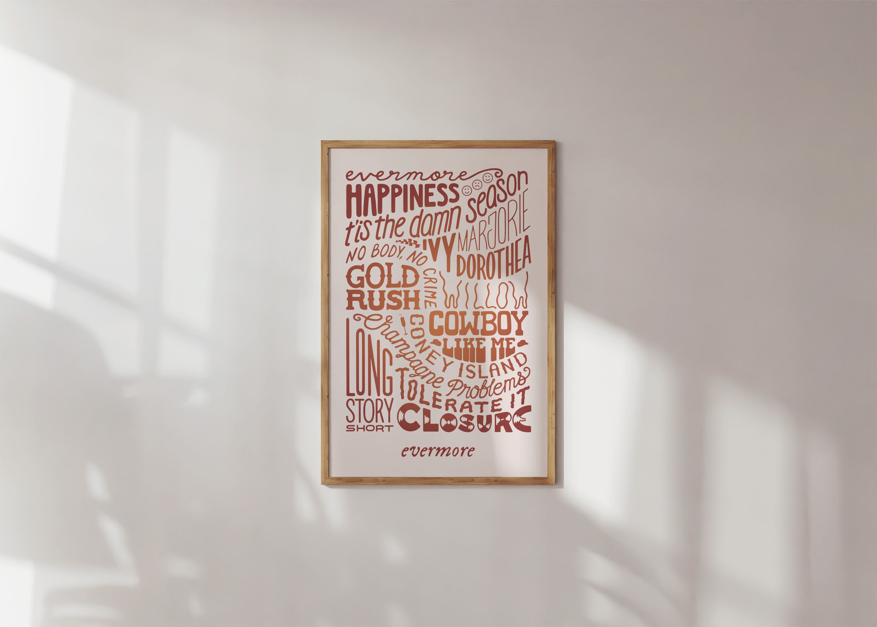 Taylor Evermore Tracklist Poster, Hand-lettered Album Art, Taylor ...