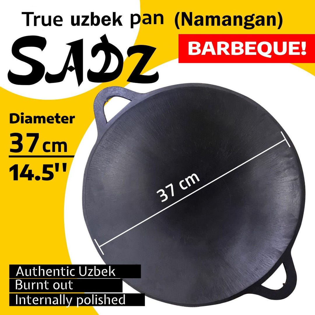 Uzbek Cast Iron Polished Pan for Cooking. Camping BBQ Saj Skillet for ...