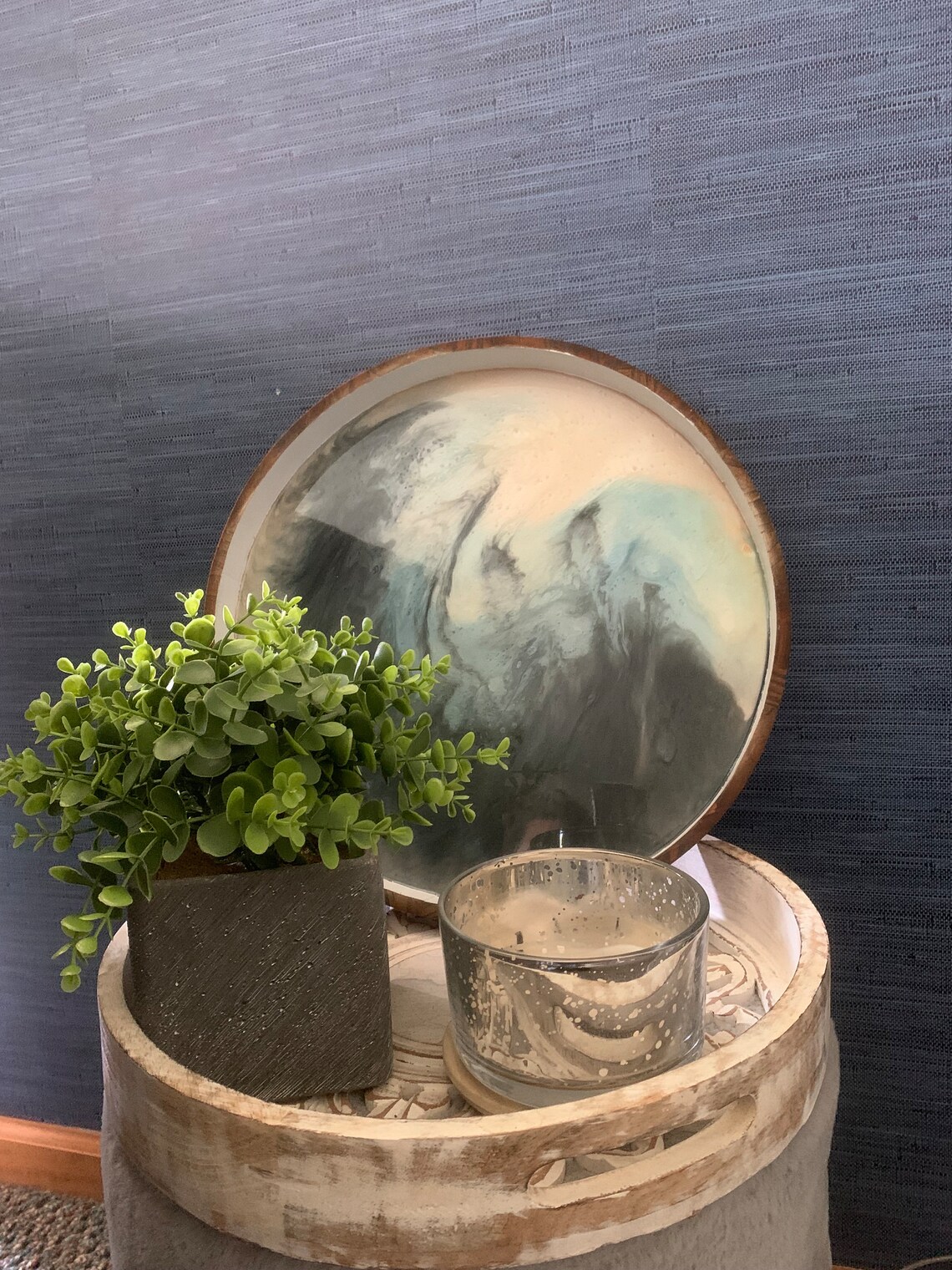 Round Wood and Resin Tray, Resin Art, Decorative Resin Serving Tray ...