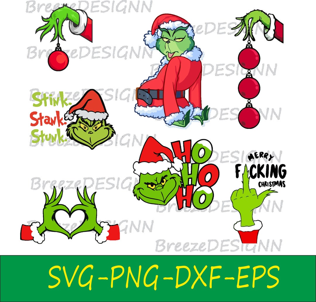 Grinch Cara Svg, Grinch Mano, Grinch SVG Paquete, Adorno Grinch ...