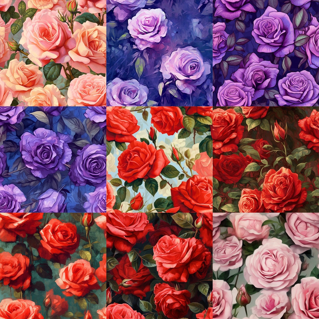 Red, Purple, and Pink Rose Tile Patterns Digital Download Bundle - Etsy
