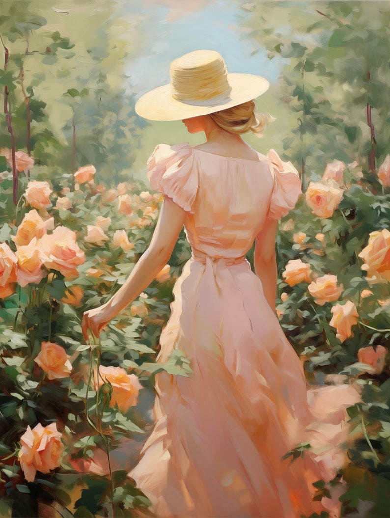 Woman Walking in a Garden of Roses Digital Download - Etsy