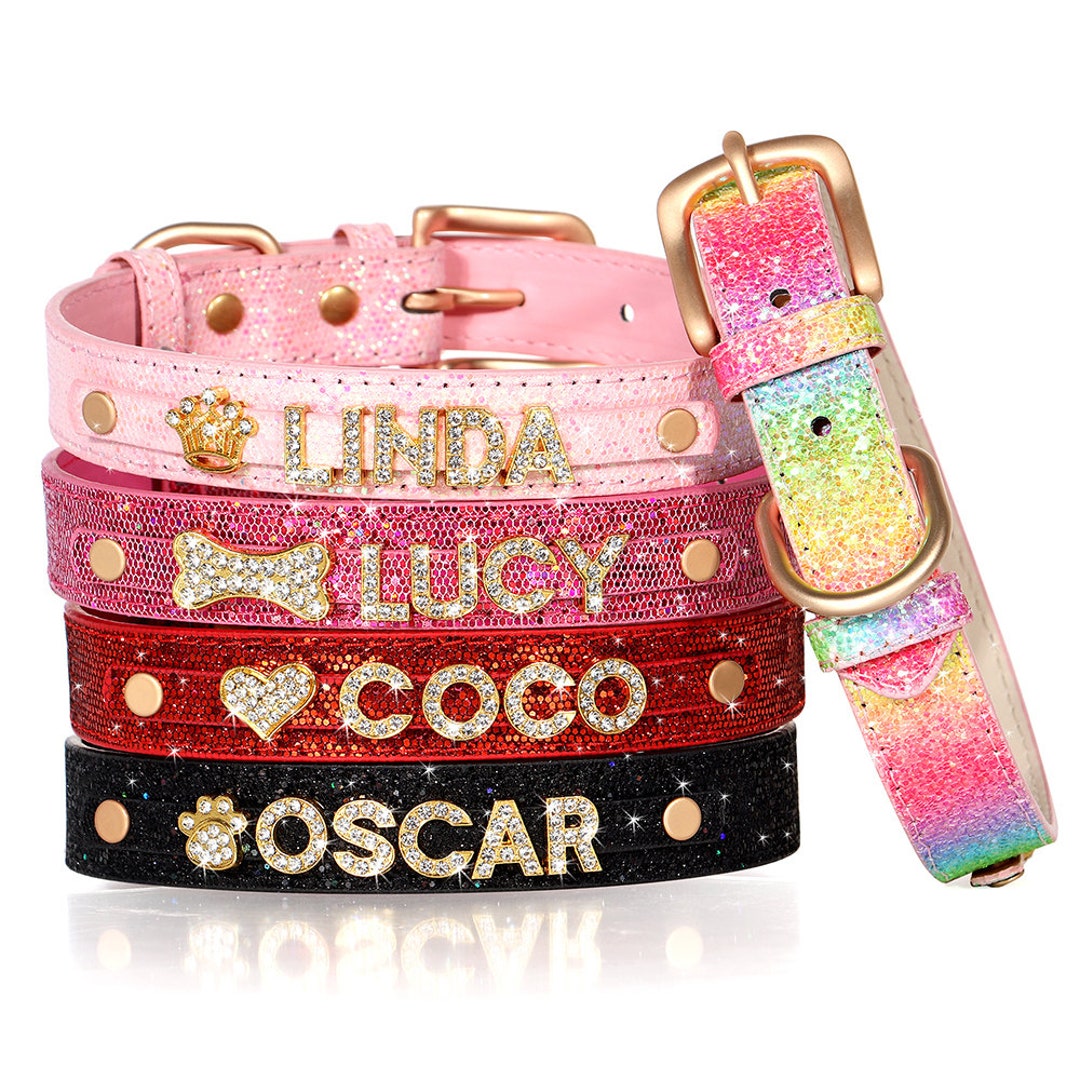 Custom Leather Dog Collar Personalized Dogs Name Collars Bling ...