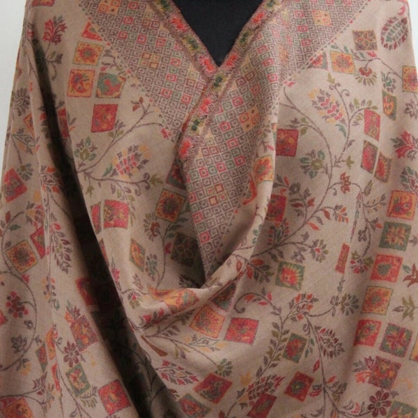 Large Black and Orange Kashmiri Jacquard Jamawar Design Pashmina Wool ...