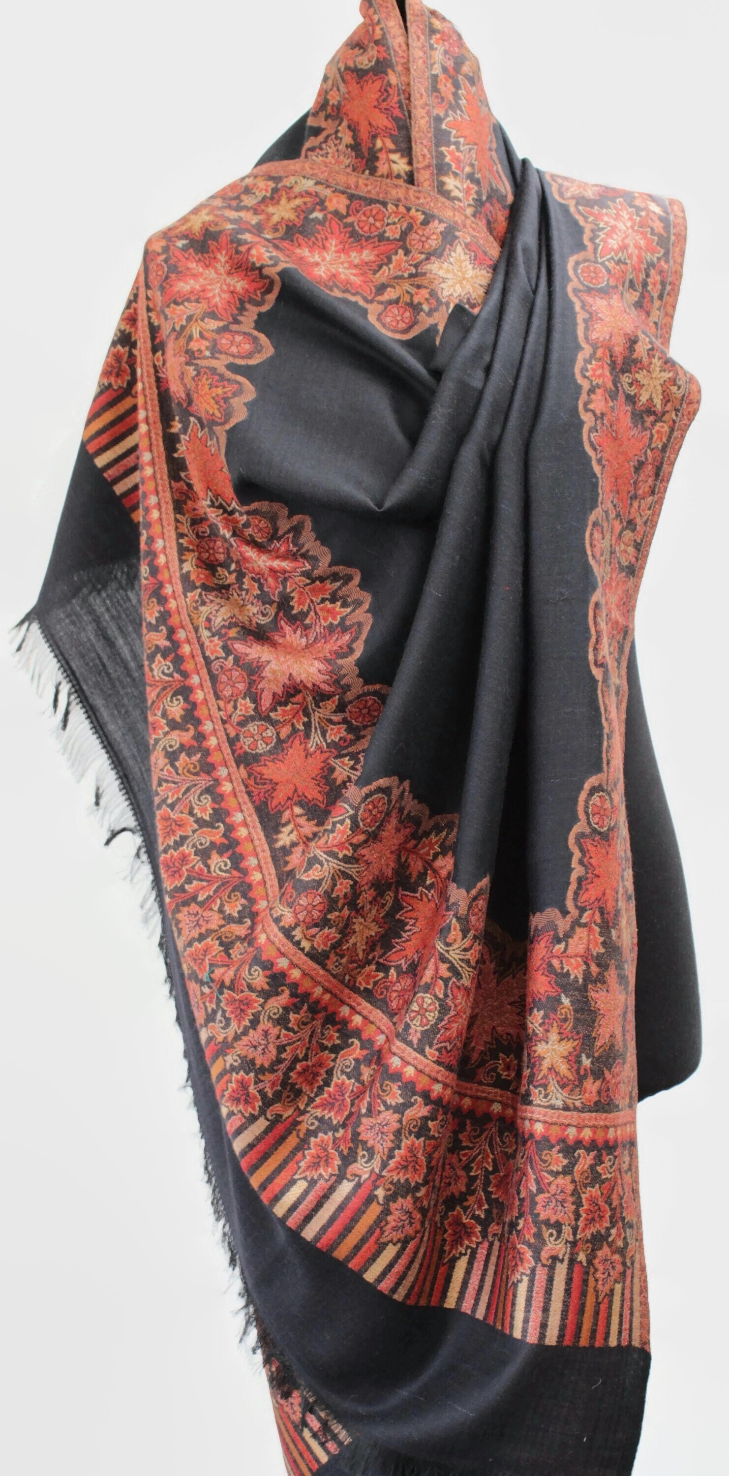 Large Black and Orange Kashmiri Jacquard Jamawar Design - Etsy