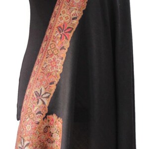 Large Black and Orange Kashmiri Jacquard Jamawar Design Pashmina Wool ...