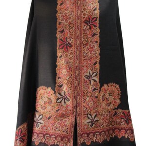 Large Black and Orange Kashmiri Jacquard Jamawar Design Pashmina Wool ...