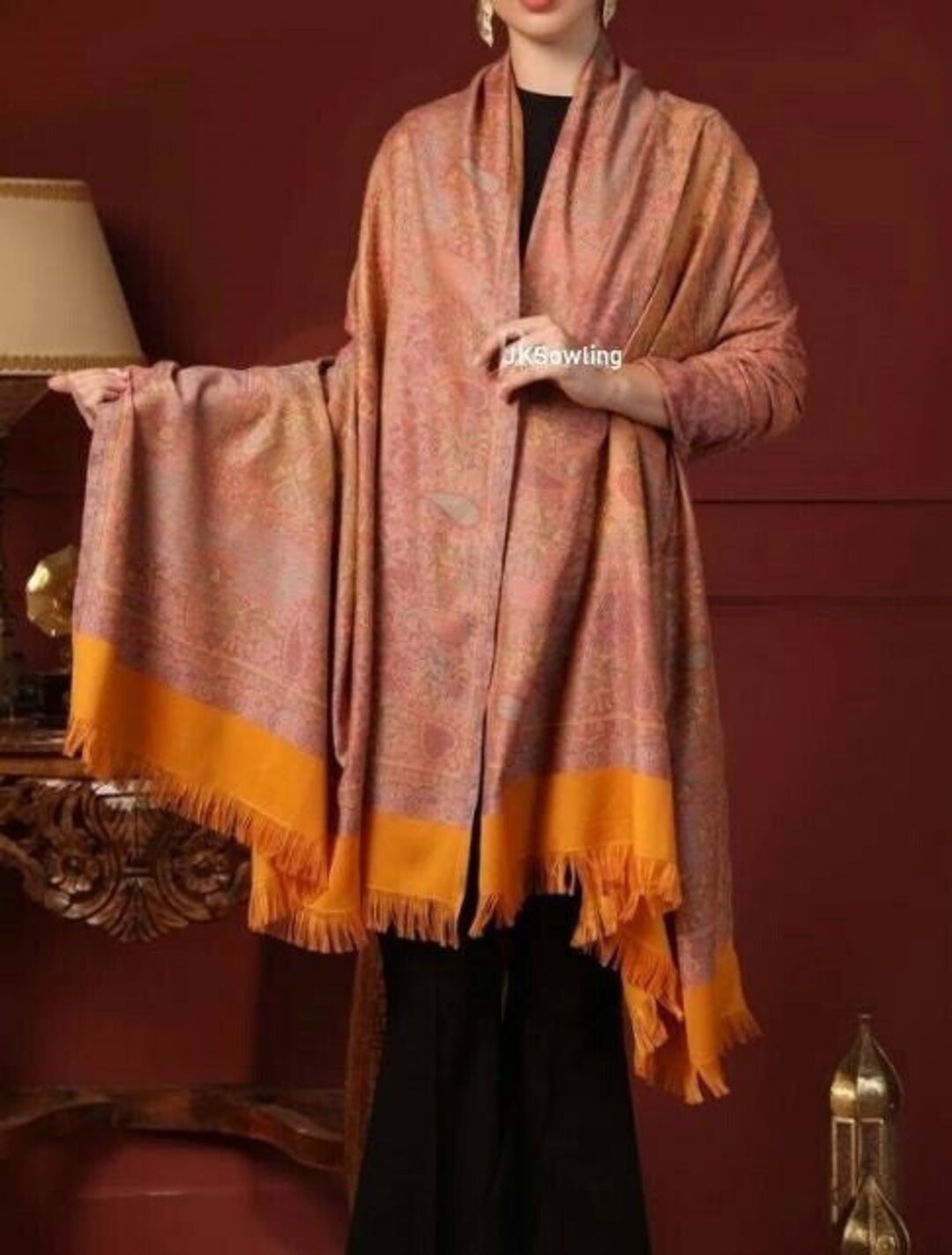 Large Kashmiri Jacquard Jamawar Design Pashmina Wool Shawl, Wrap40x80 ...
