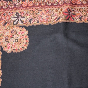 Large Black and Orange Kashmiri Jacquard Jamawar Design Pashmina Wool ...