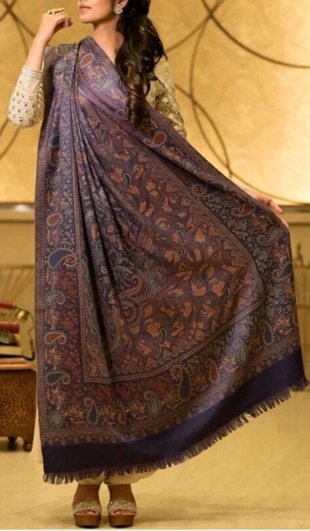Exclusive Large Blue Kashmiri Jacquard Jamawar Design Pashmina - Etsy