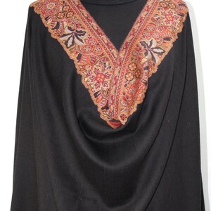 Large Black and Orange Kashmiri Jacquard Jamawar Design Pashmina Wool ...