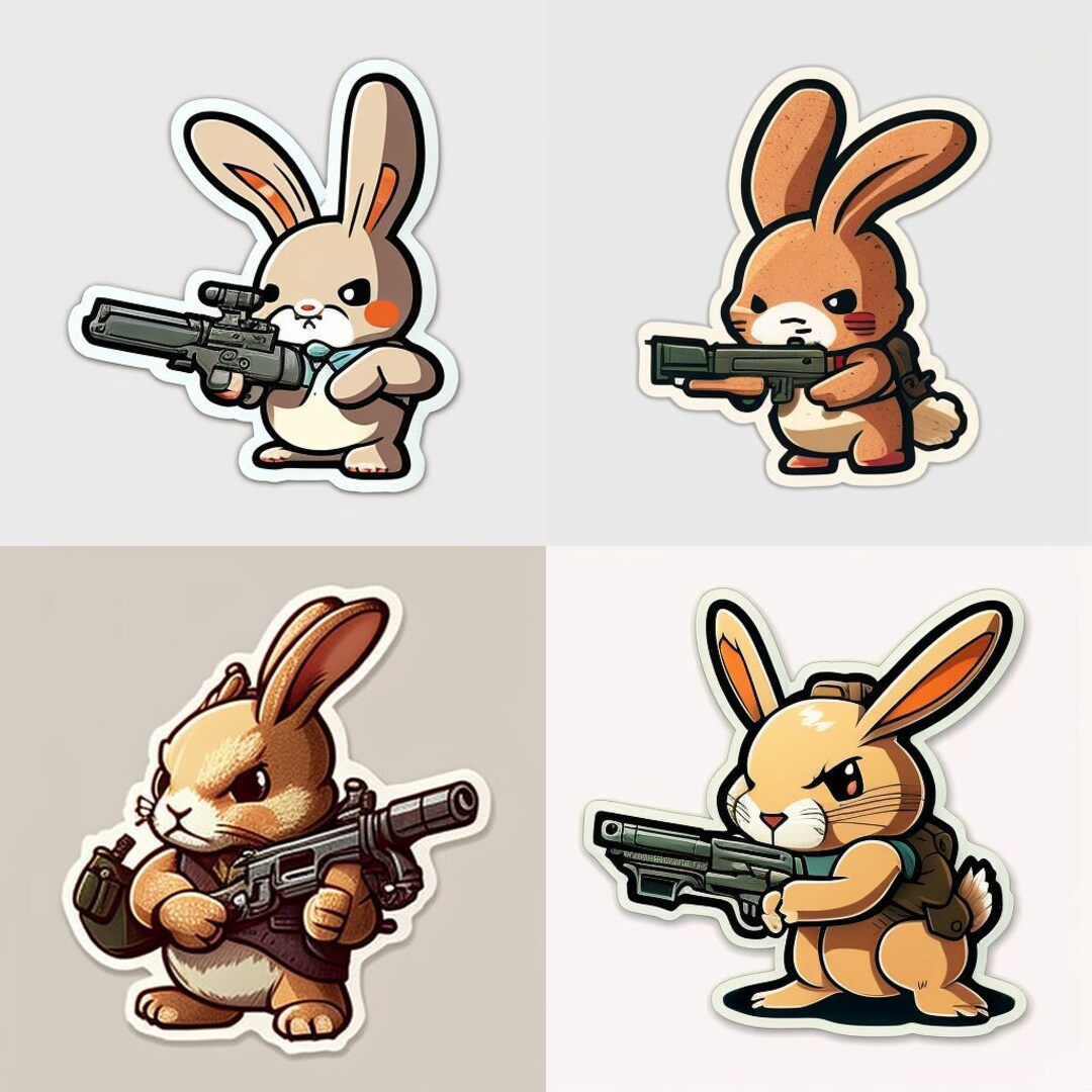 Gun Bunny Stickers CUTE Animals With GUNS - Etsy