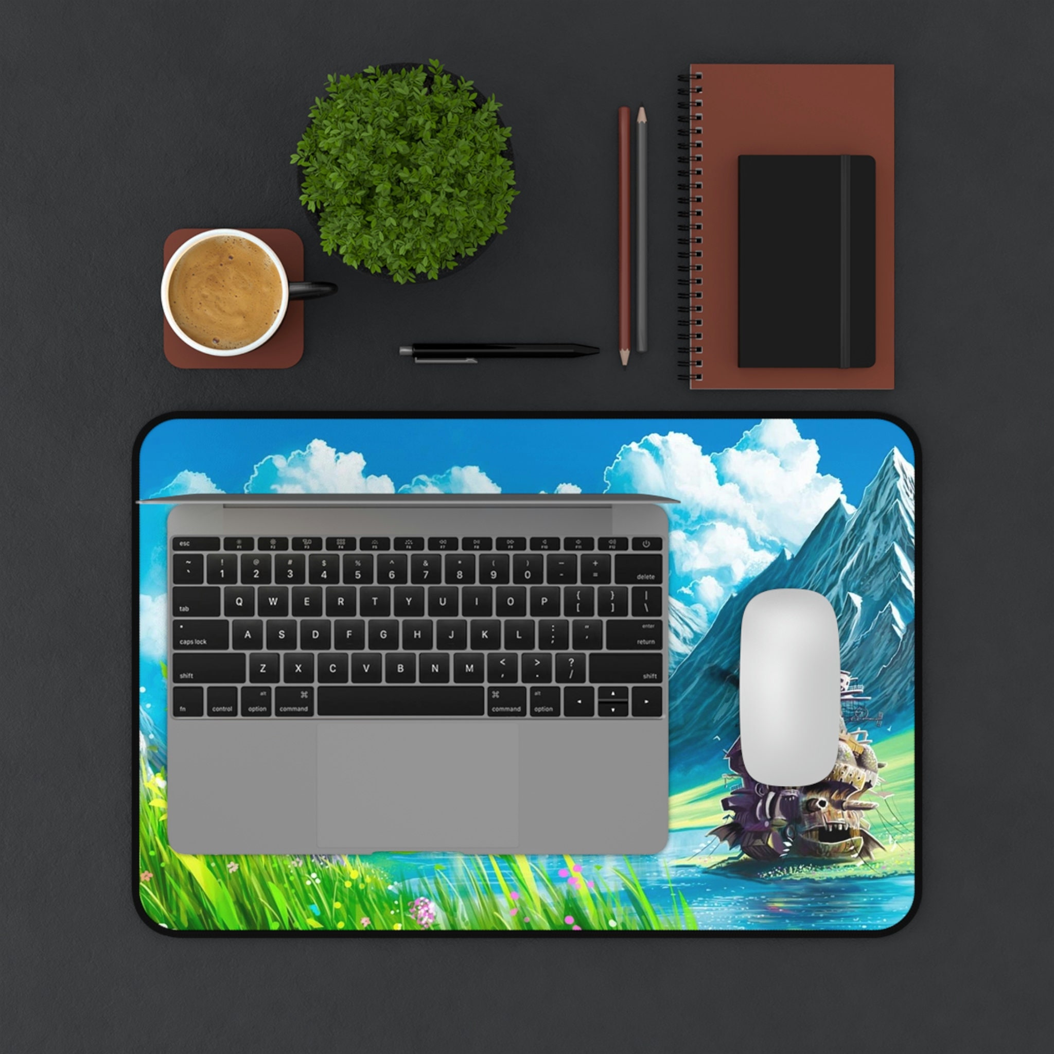 Studio Ghibli Desk Mat, Howl's Moving Castle Desk Mat, Mountains Desk ...