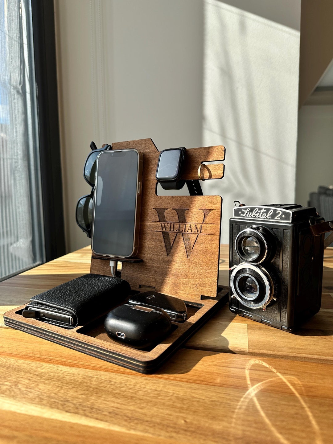 Personalized Wooden Docking Station: Men's Table Organizer - Etsy
