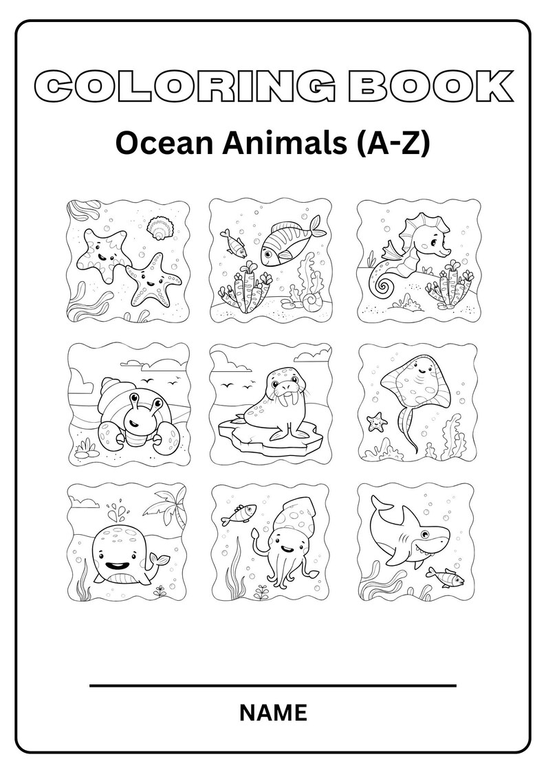 Ocean Animals Alphabet Coloring Book for Kids | A-Z Sea Creatures ...