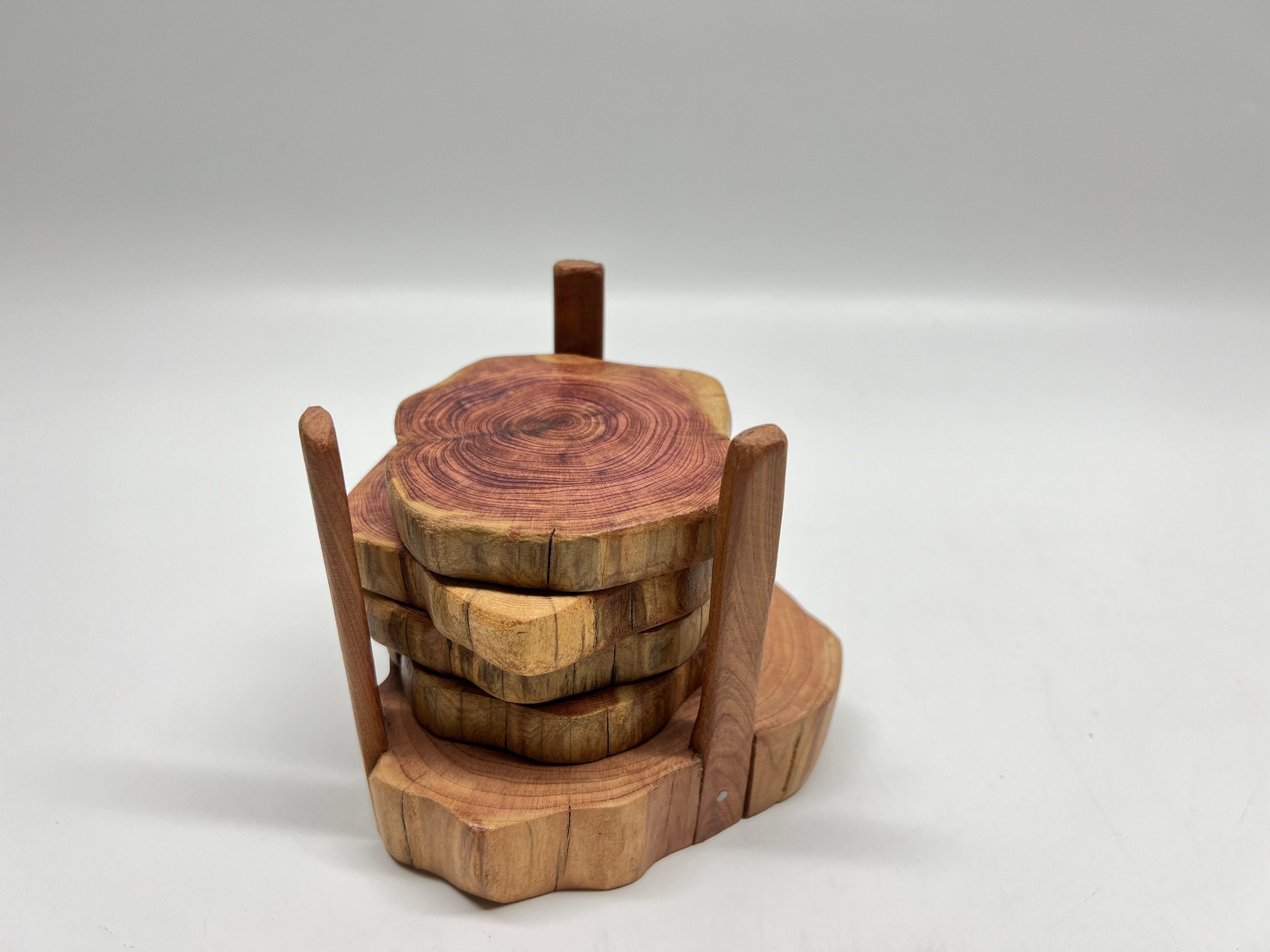 Coasters - Rustic Wood Live Edge Cedar Coaster Set 4pc W/holder ...
