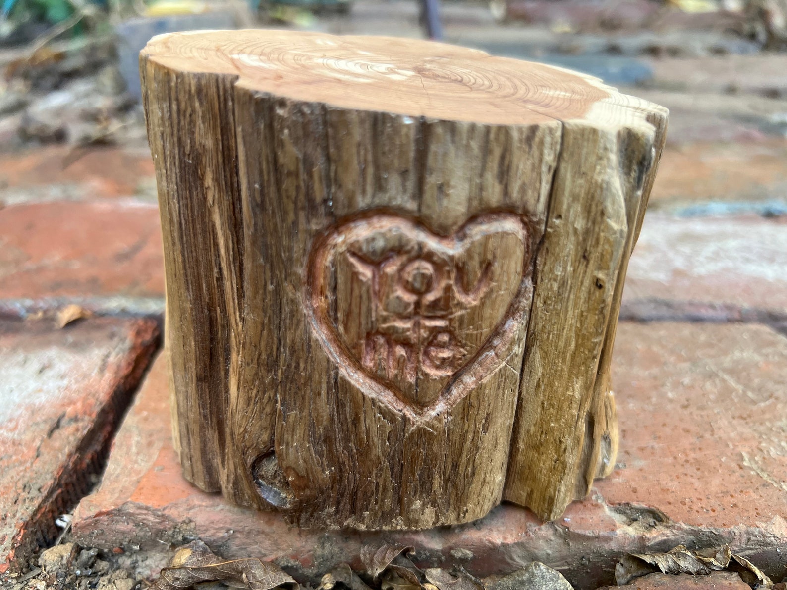 Custom Cedar Love Stump - Hand-carved Heart Engraved “you + Me” Cedar ...